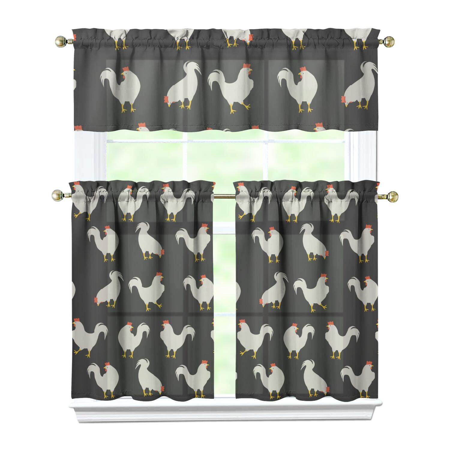 Kitchen Curtains 36 Inch Short - 3 Panel Set with Cute Farmhouse Egg ...