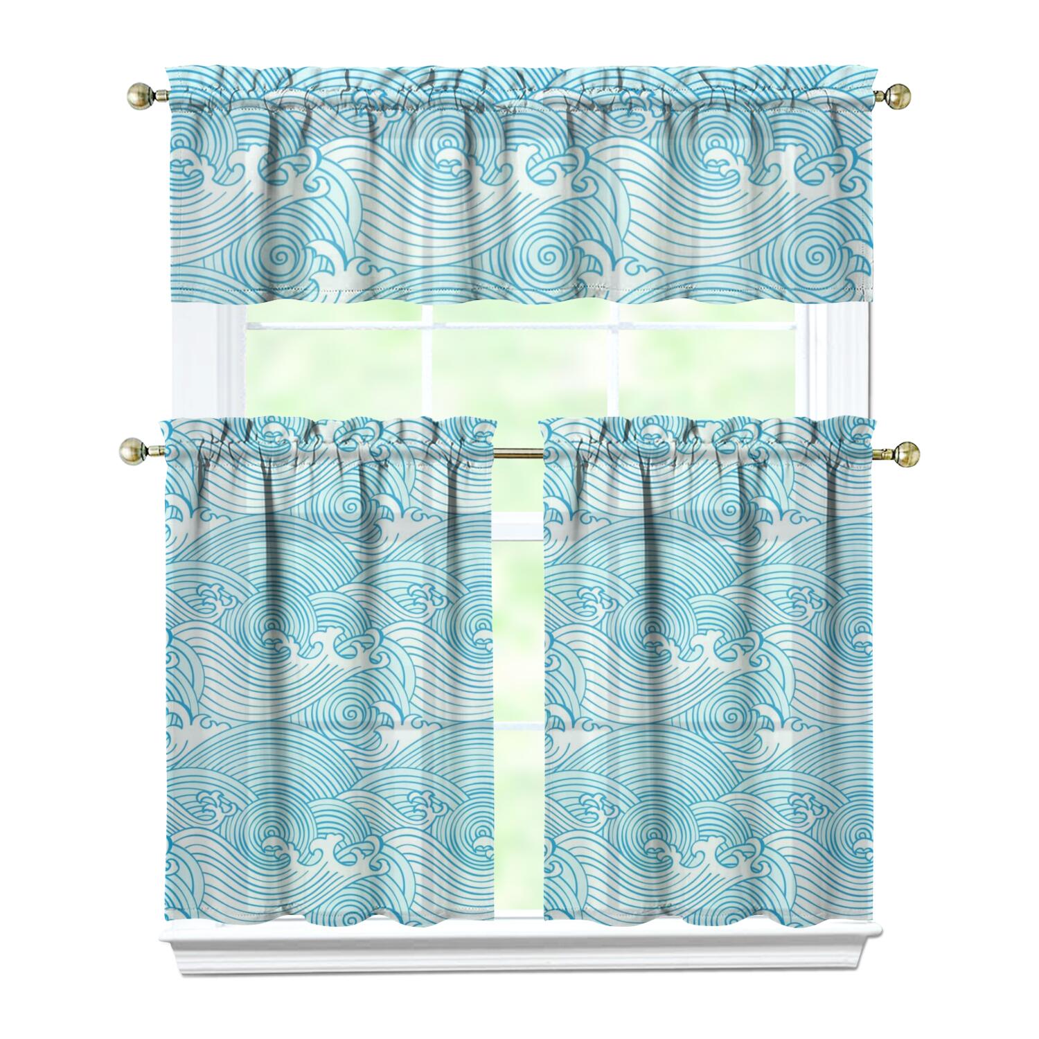 Kitchen Curtains 36 Inch Short - 3 Panel Set, Mermaid Ocean Underwater ...