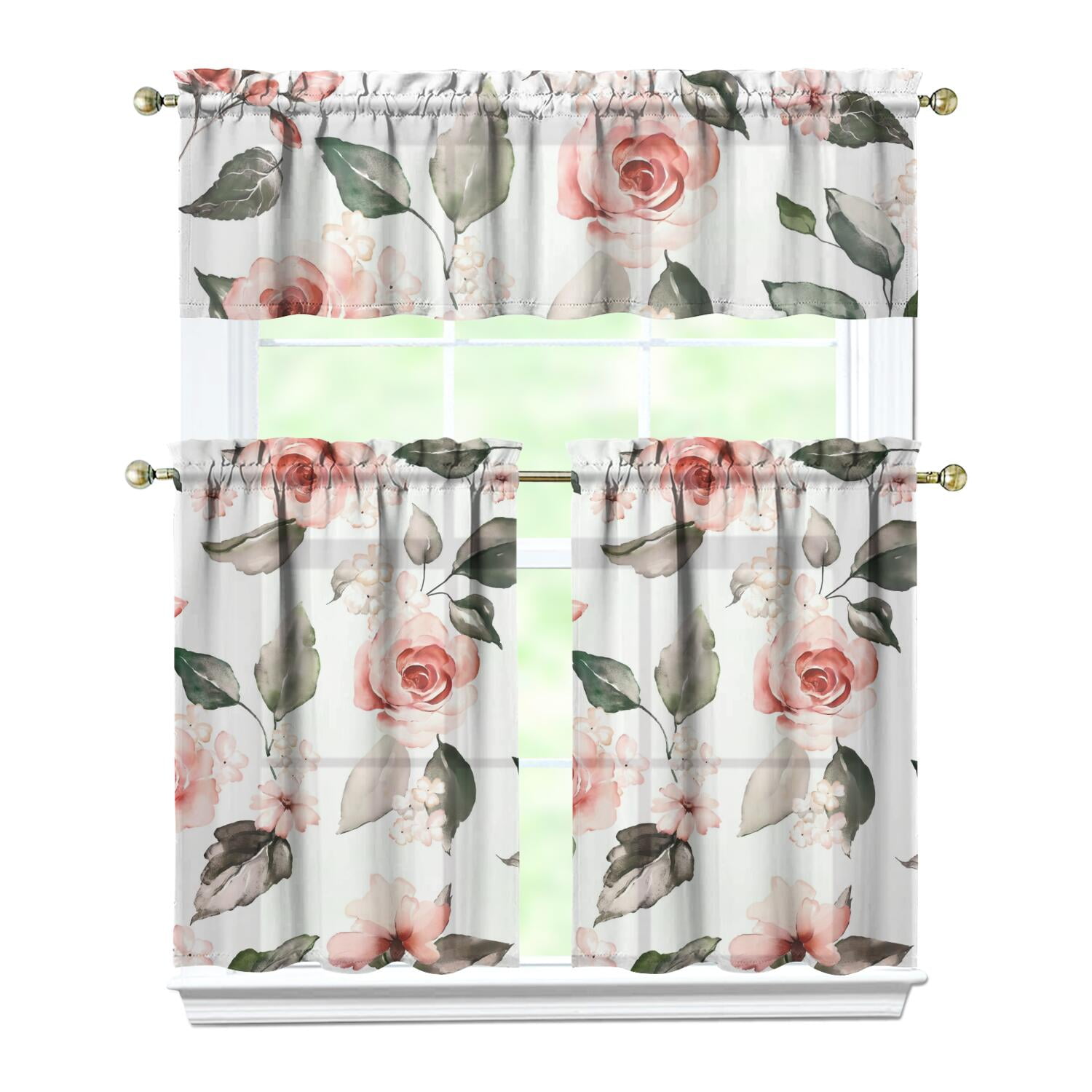 Kitchen Curtains 36 Inch Short - 3 Panel Set, Vintage Floral Butterfly ...