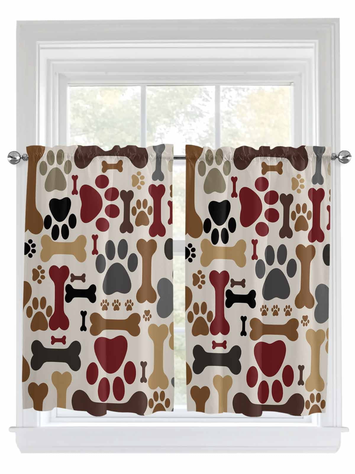 Kitchen Curtains 45 Inches length, Dog Paw Print Window Treatment ...
