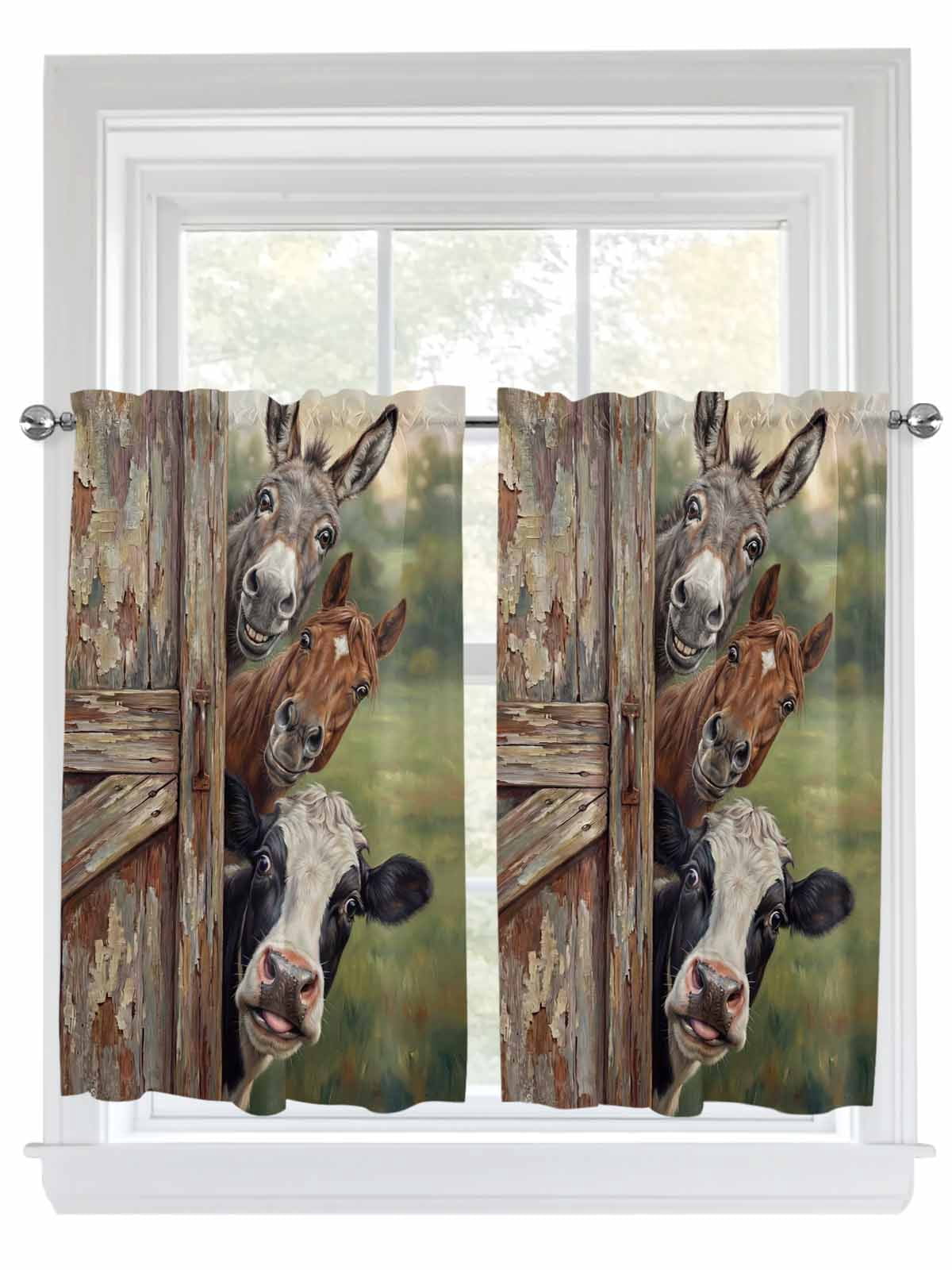 Kitchen Curtains 54 Inches length, Farmhouse Animals Window Treatment ...