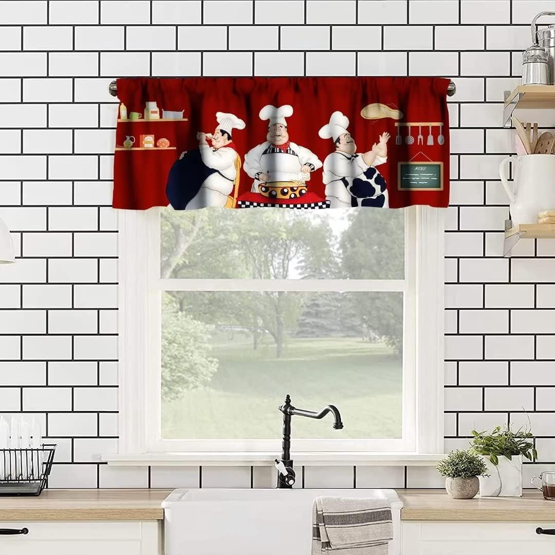 Kitchen Curtains Chef Valances for Windows Rod Pocket Curtain Three Fat ...