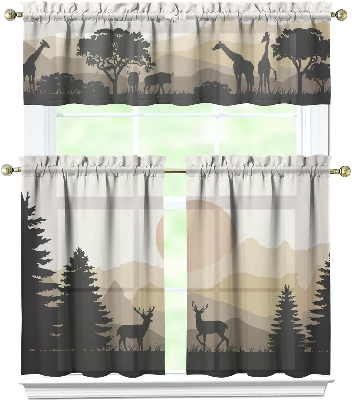 Kitchen Curtains Forest Sunset,Farmhouse Kitchen Curtains Sets for ...