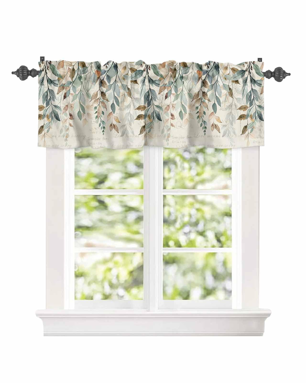 Kitchen Curtains Rod Pocket Valances for Windows, Fall Eucalyptus ...