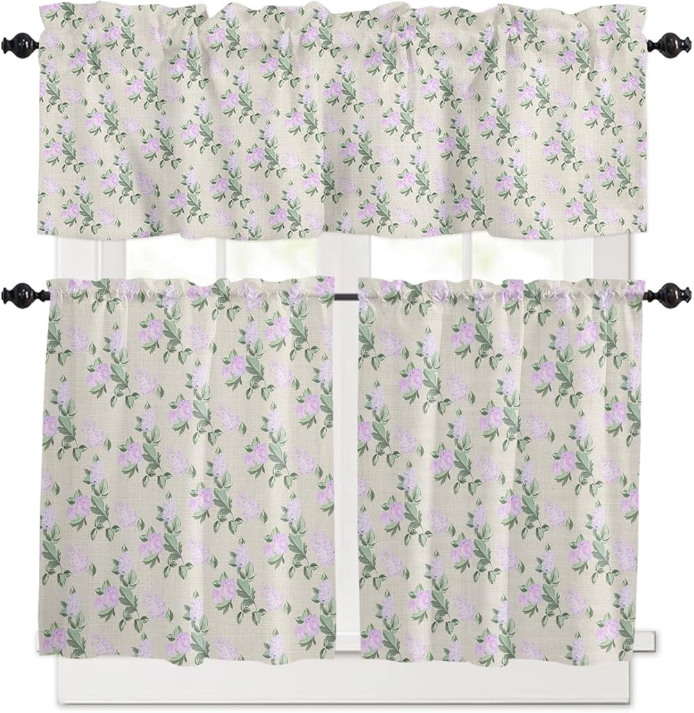 Kitchen Curtains Set Pink Spring Floral Kitchen Curtains and Valances ...