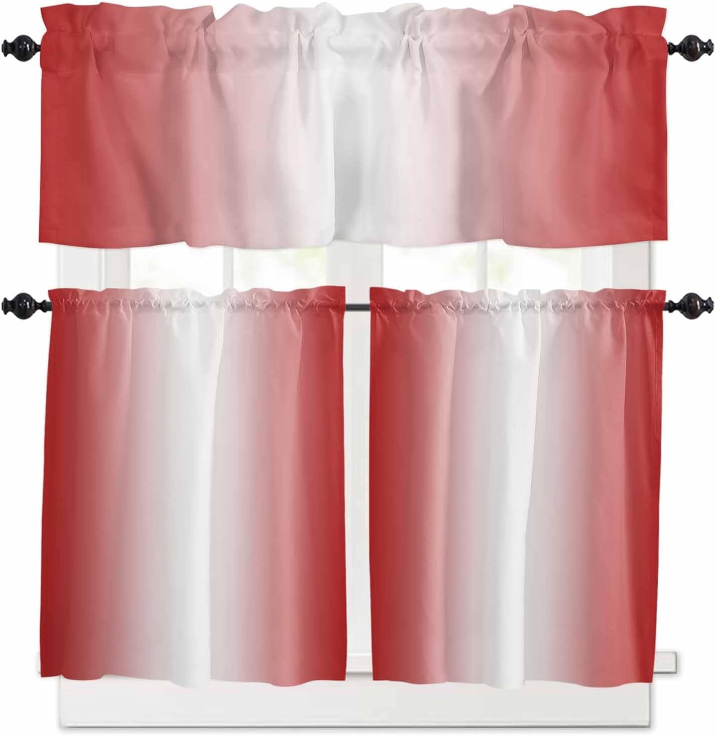 Kitchen Curtains Set, Red Ombre Kitchen Curtains and Valances Set ...