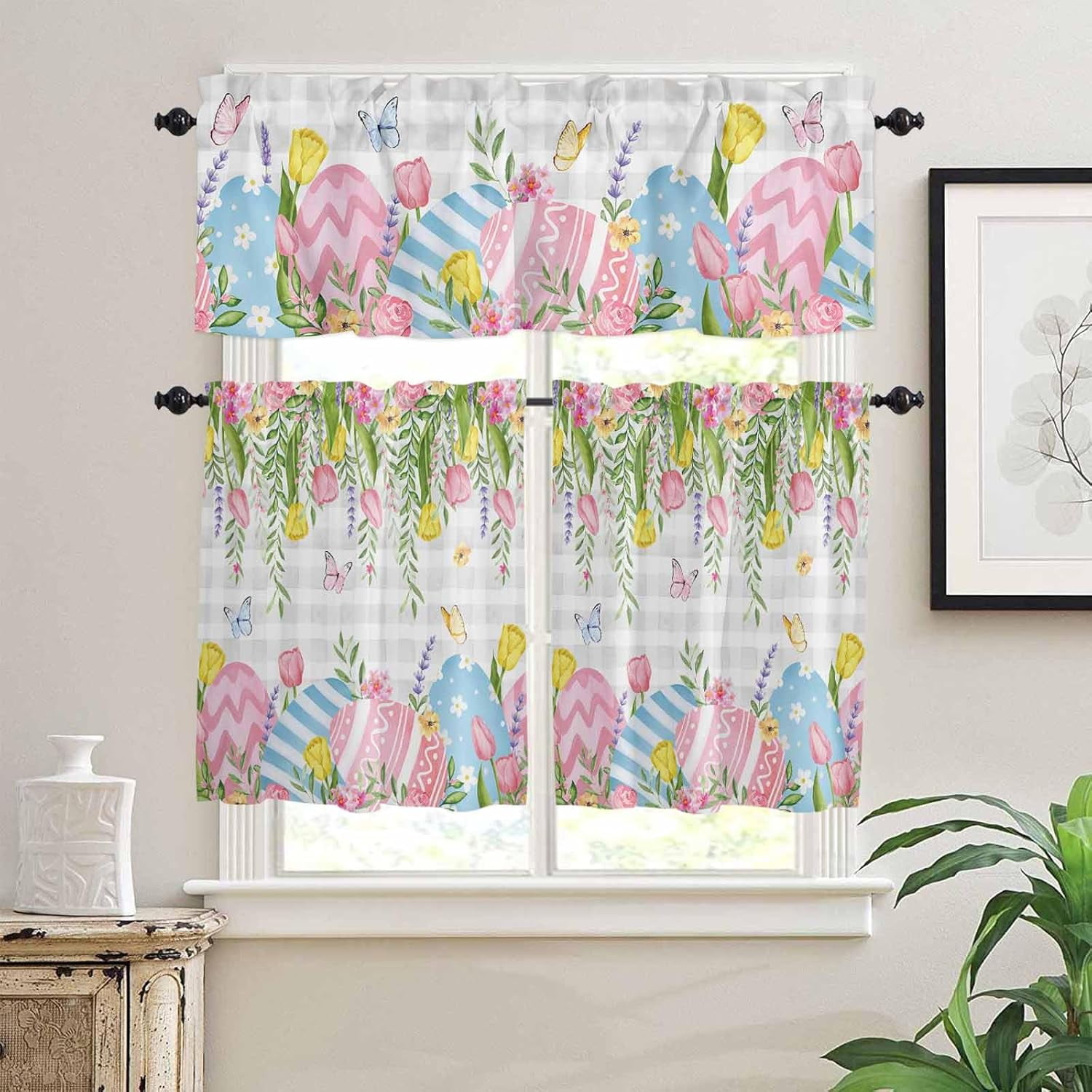 Kitchen Curtains Set, Spring Easter Kitchen Curtains and Valances Set ...