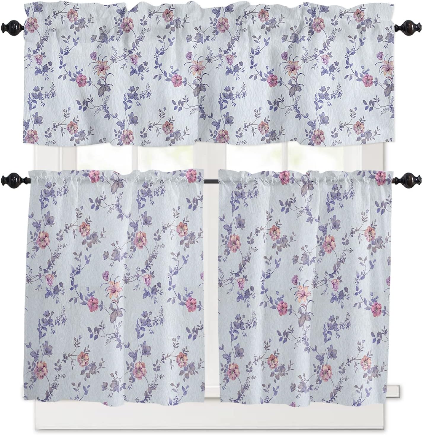 Kitchen Curtains Set, Spring Floral Kitchen Curtains and Valances Set ...