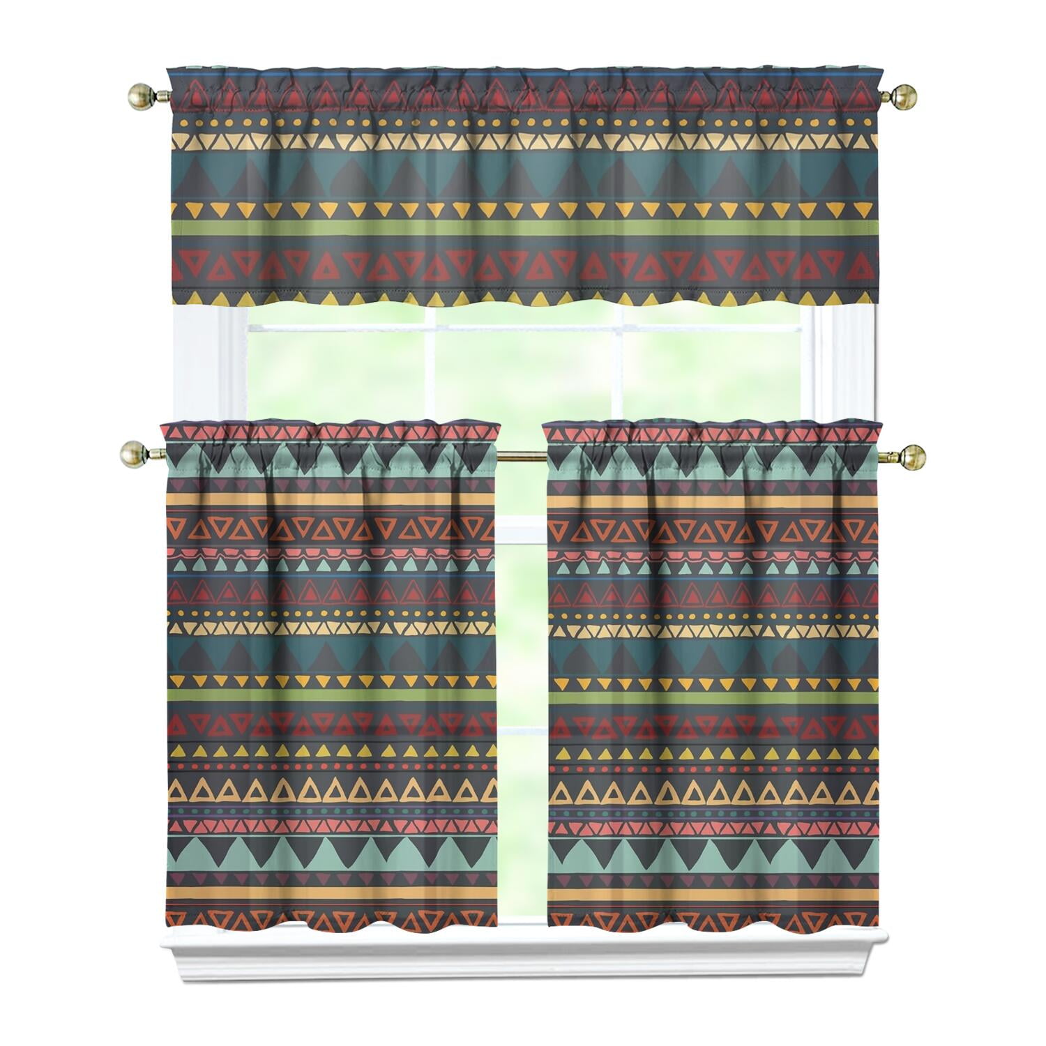 Kitchen Curtains Set with Bohemian Tribal Vintage Artistic Patterns ...