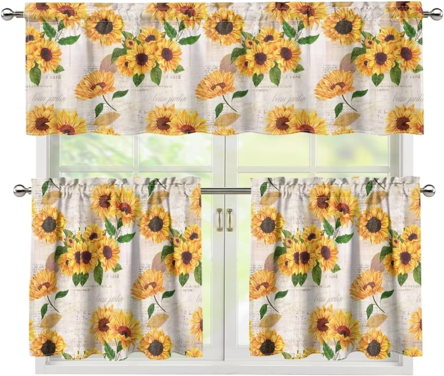Kitchen Curtains Tiers and Valances Set 3 Pieces for Windows, Sunflower ...