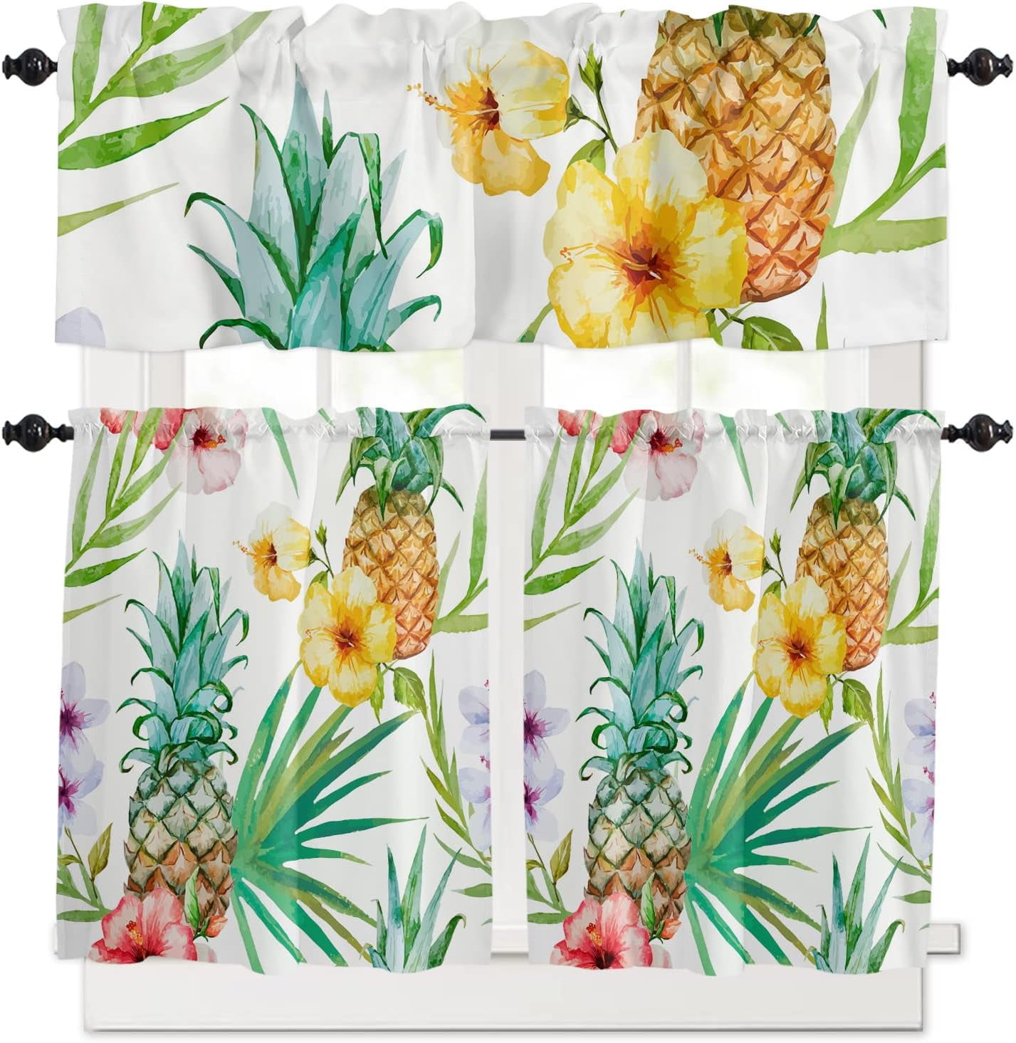 Kitchen Curtains And Valance Set Tropical Pineapple Kitchen Curtain