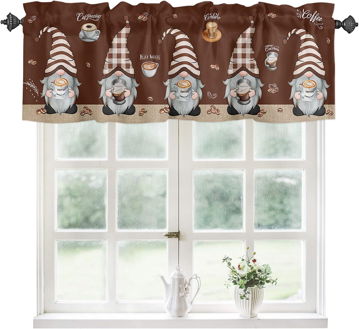 Kitchen Curtains Valances, Coffee Gnome Brown Short Rod Pocket Valances ...