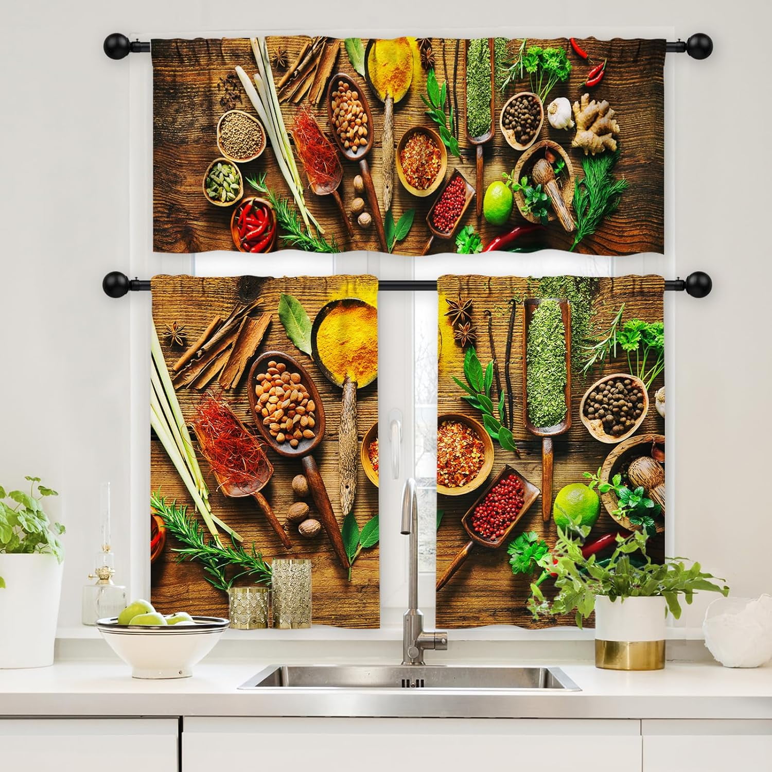 Kitchen Curtains and Valances Set 3 Piece Curtains 36 Inch Length ...