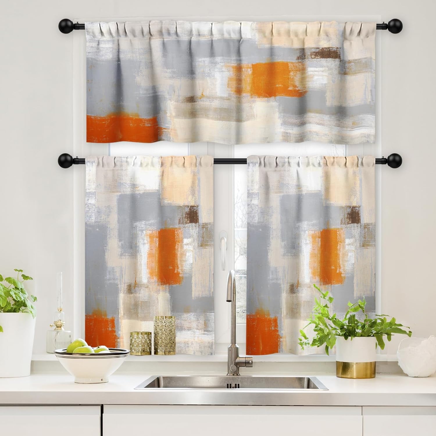 Kitchen Curtains and Valances Set 3 Piece Curtains 36 Inch Length Small ...