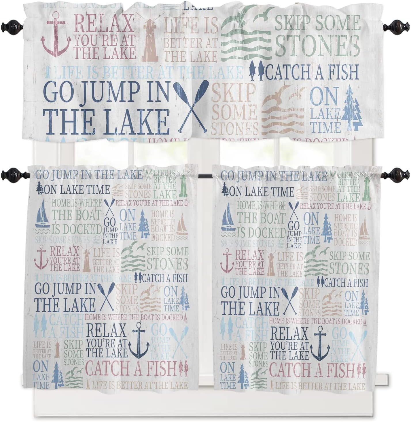 Kitchen Curtains and Valances Set, Nautical Anchor Sailboat Curtains ...