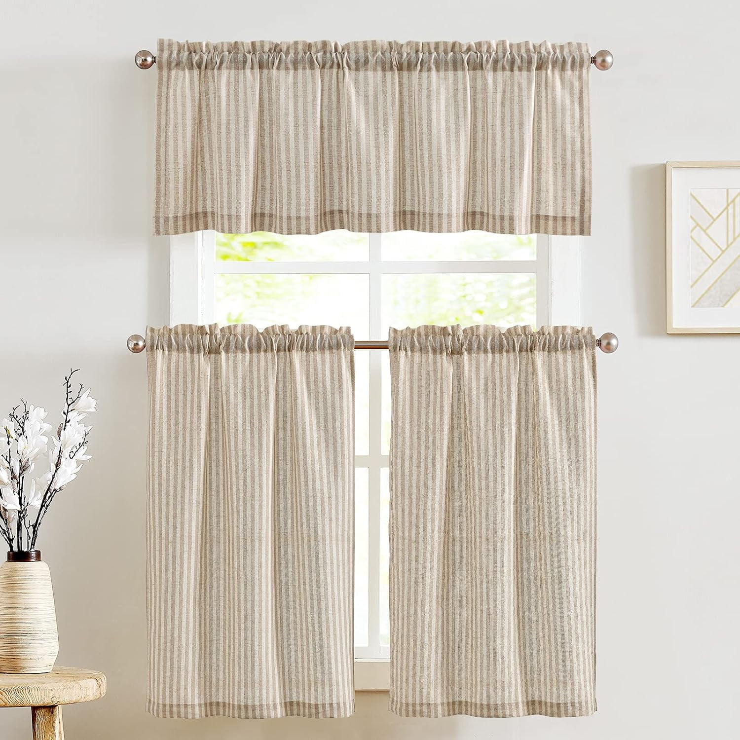 Kitchen Curtains and Valances Set Striped Tier Curtains Ticking Stripe ...