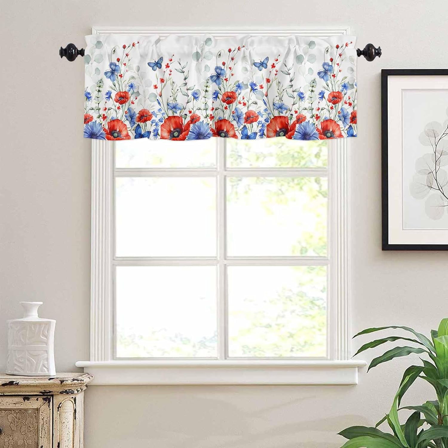 Kitchen Curtains Valances for Small Windows, Independence Day Rustic ...