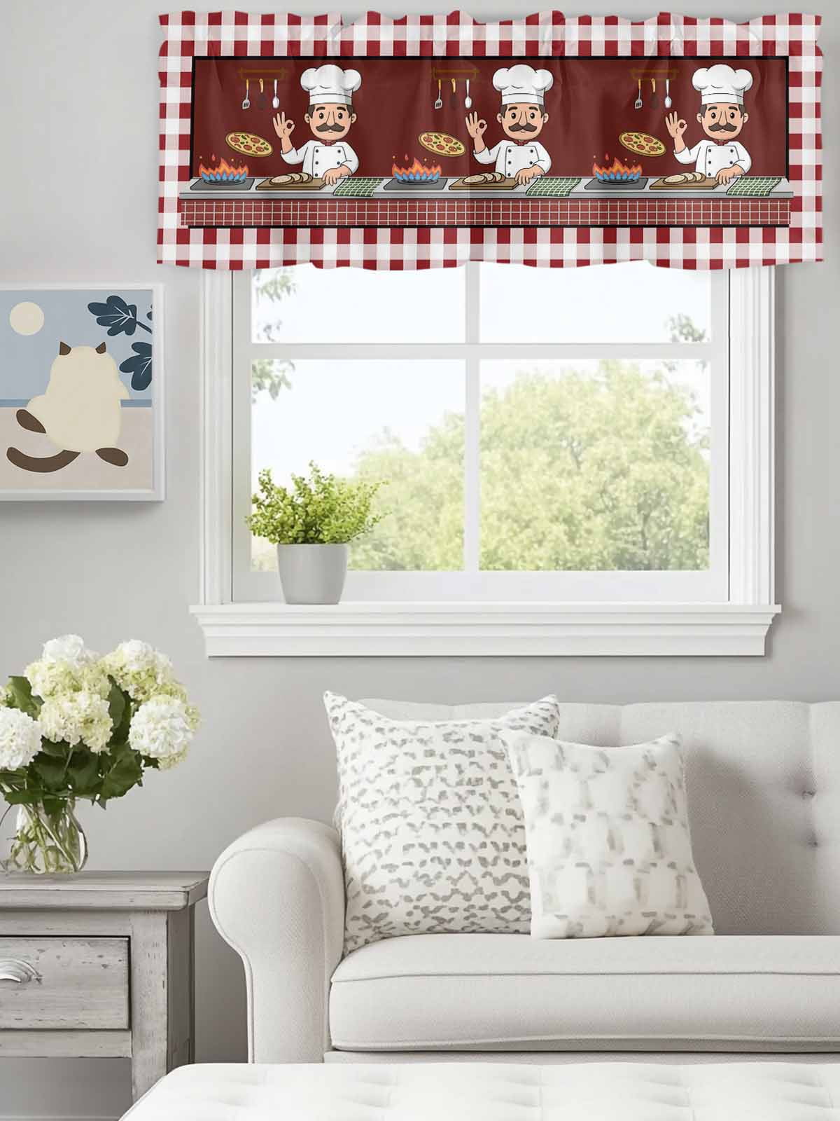 Kitchen Cute Chef Cook Burgundy Red Plaid Valances for Windows,Kitchen ...