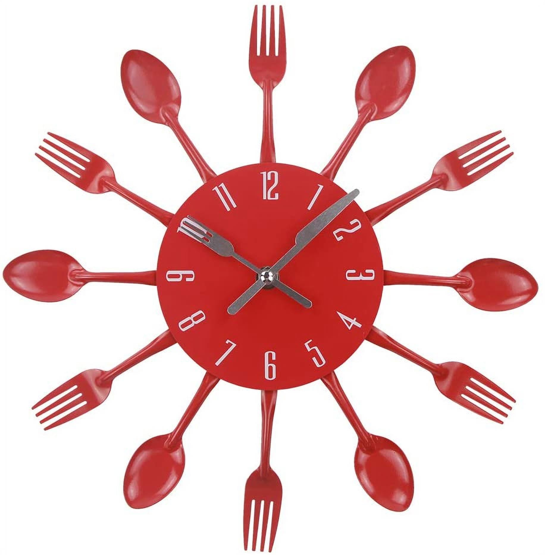 Kitchen Cutlery Wall Clock with Forks and Spoons for Home Decor - Red ...