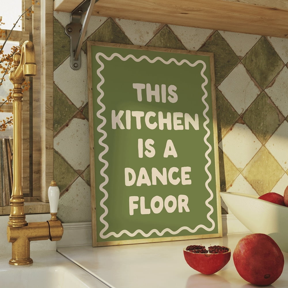 This Kitchen Is A Dancefloor Art Print, Funny Retro Olive Green Kitchen ...