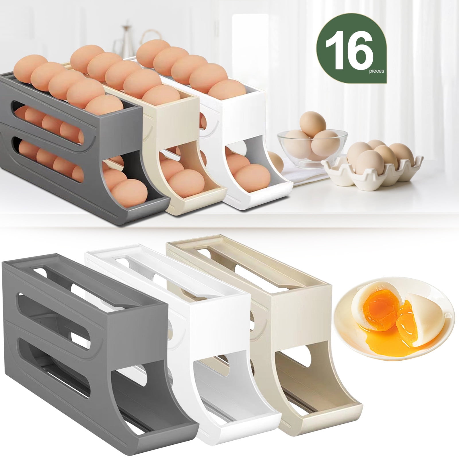 Kitchen Decor Wall 3 Tiers Eggs for Fridge Auto Rolling Fridge Eggs ...