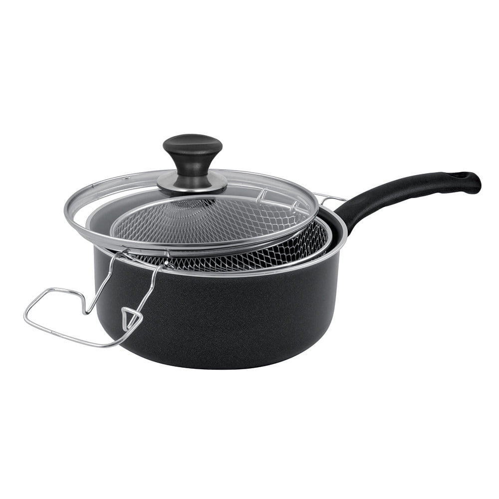 Kitchen Deep Pot Aluminum Onyx Non-Stick Chip Pan Pot with Mesh Basket ...