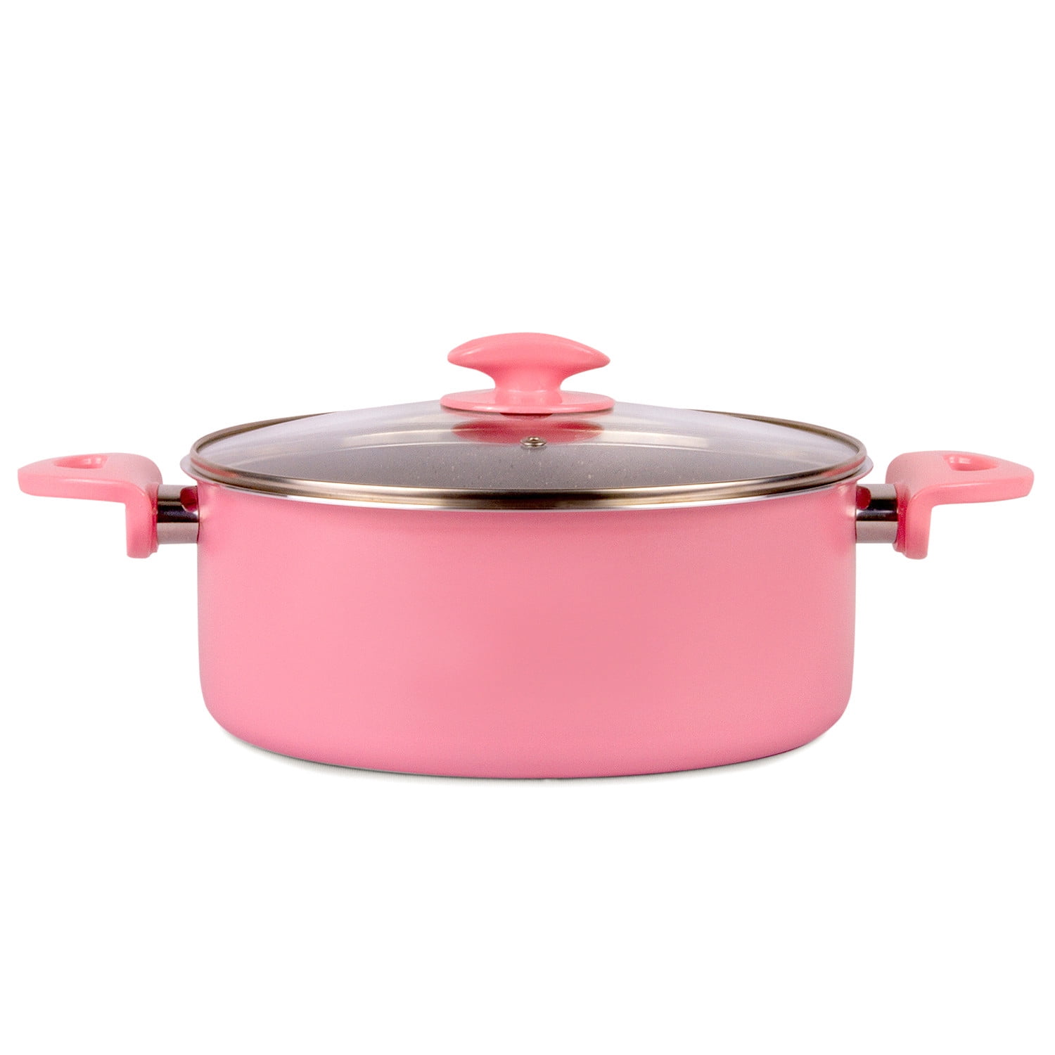 Kitchen Deep Pot Granit Rose Non-Stick Deep Stock Pot with Glass Lid ...