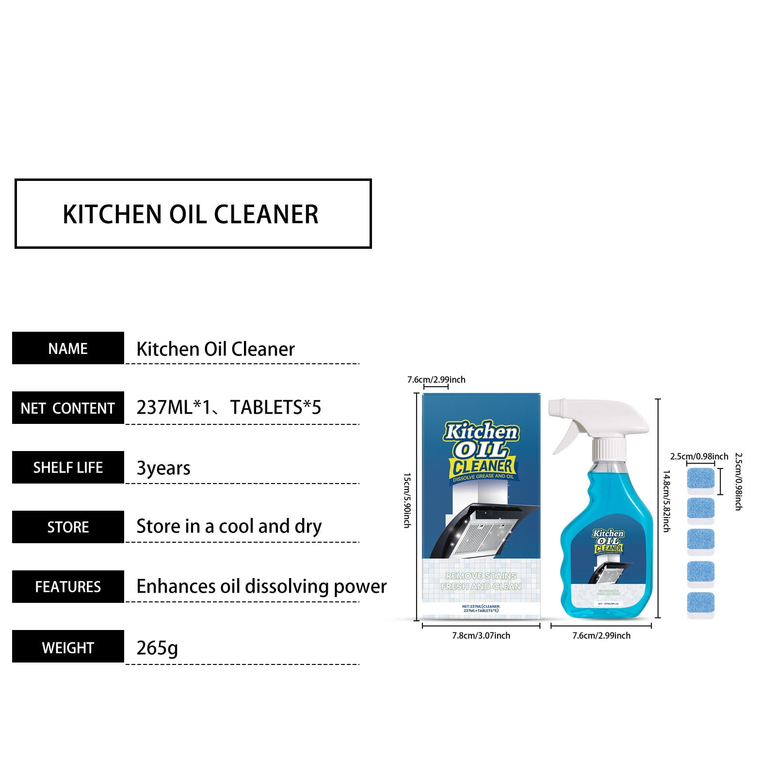 Kitchen Degreaser Spray Powerful Oil Stain Remover For Range Hood ...