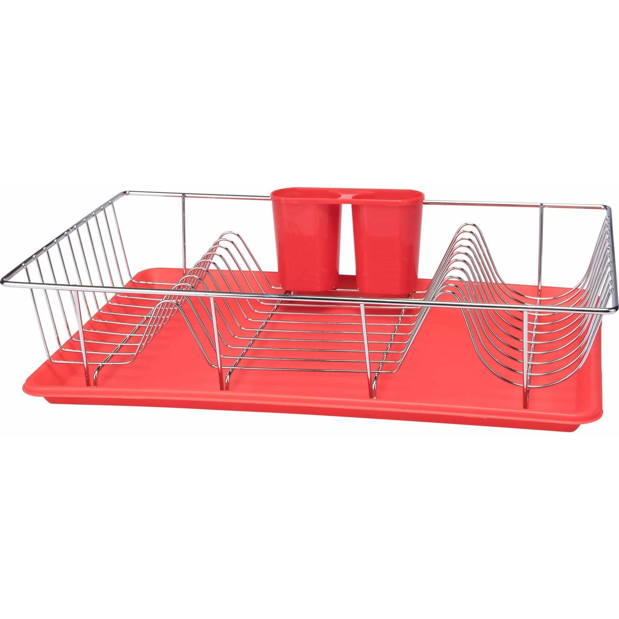Kitchen Details 3 Piece Chrome Dishrack with Tray in Red, 19" x 12" x 4 ...