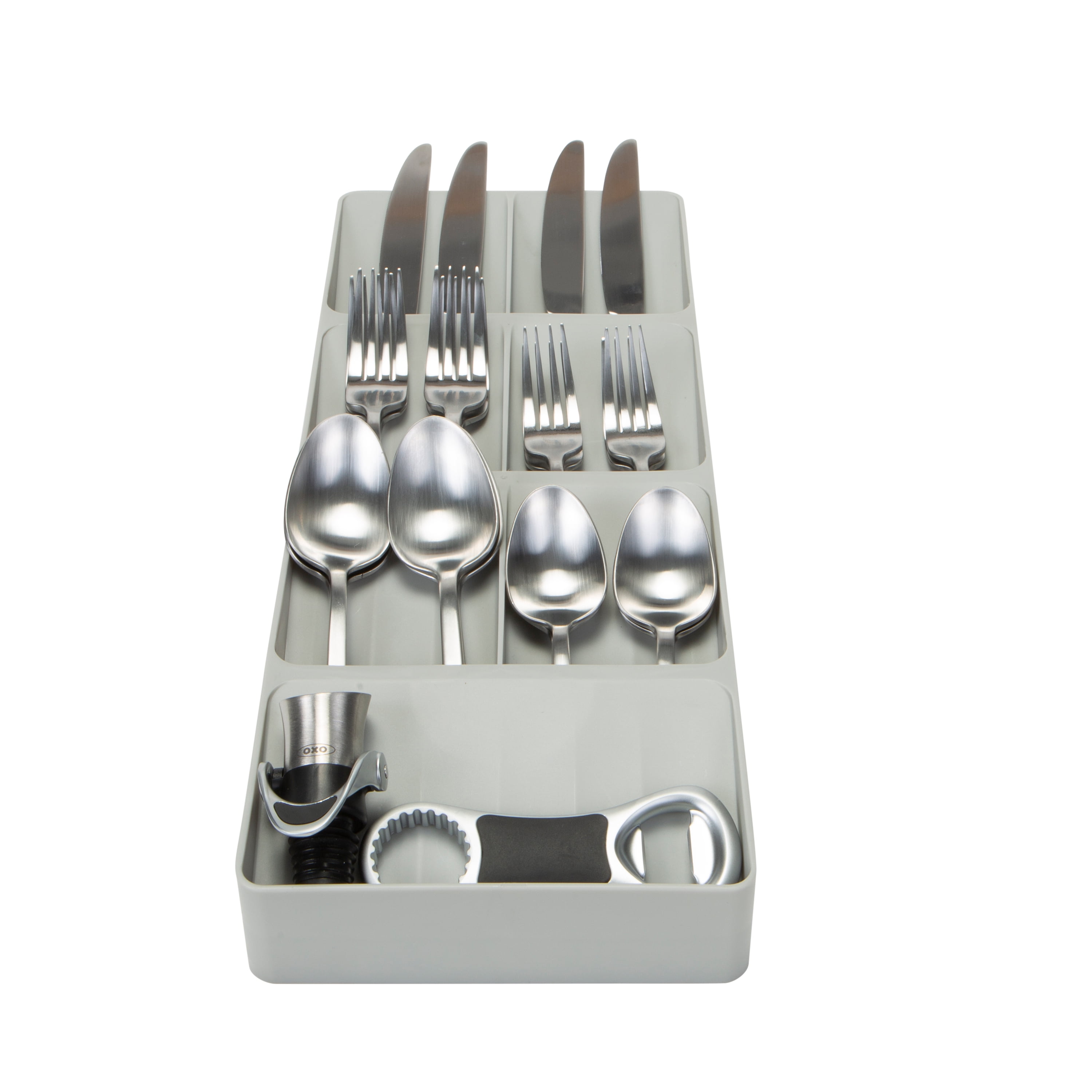 Kitchen Details 7 Slot Drawer Cutlery Organizer, Grey, 15.75" x 6.2" x ...