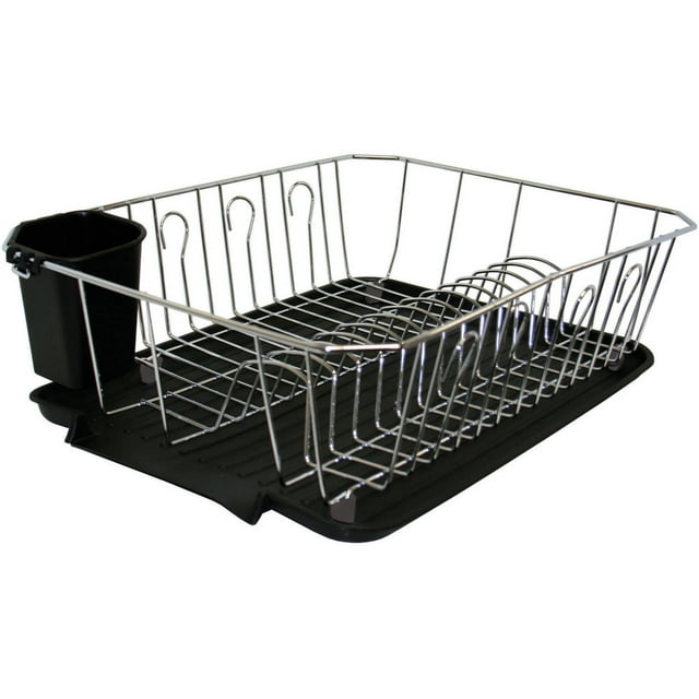 Kitchen Details Chrome 3 Piece Set Dish Rack in Black (17.5" x 14.5" x ...