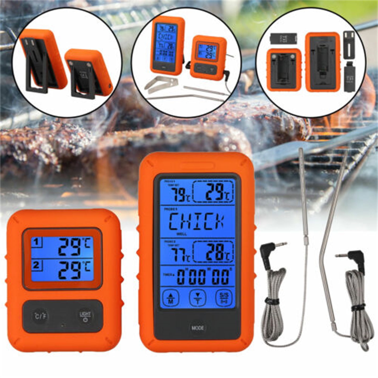 Kitchen Digital Meat Cooking Thermometer Wireless Remote Control with 2 ...