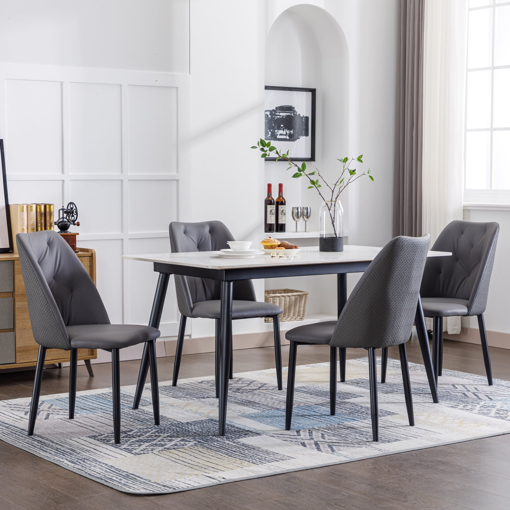 Kitchen Dining Chairs Set of 4, PU Side Highback Chair for Bar Counter ...