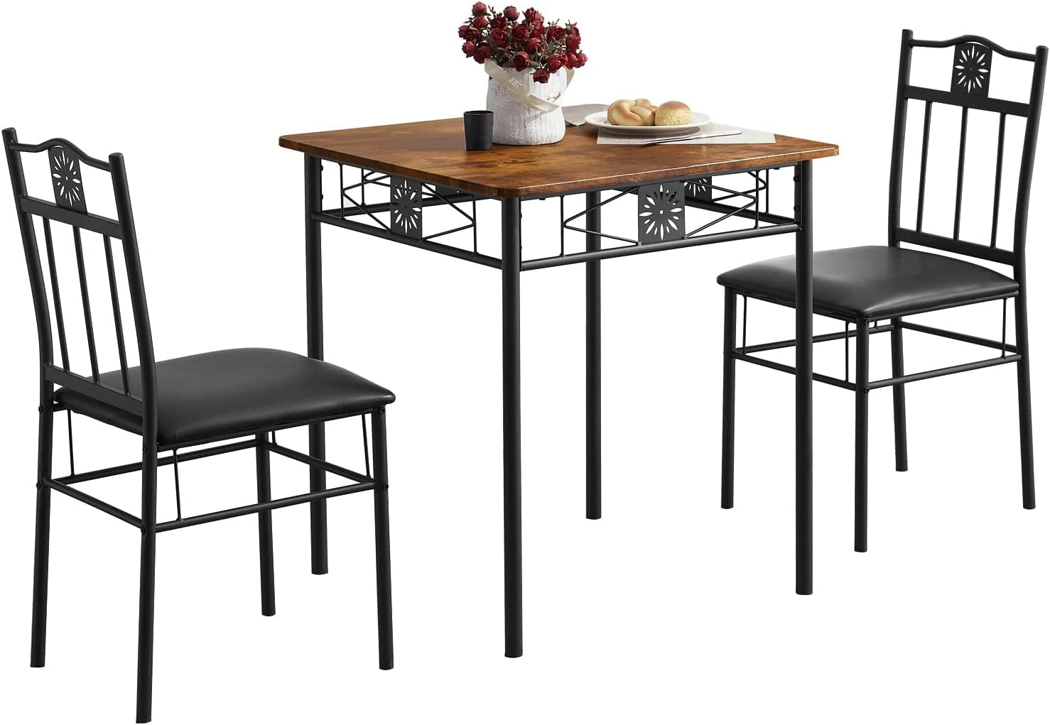 Kitchen Dining Room Table Piece Metal and Wood Rectangular Breakfast ...