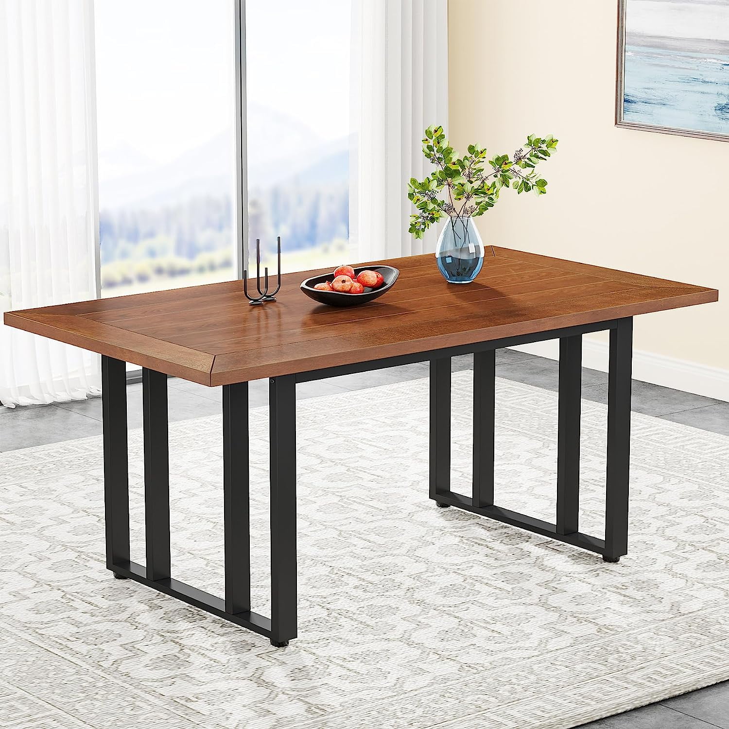 Kitchen Dining Room Table for 4 People, 55 inch Rectangular Dinner ...