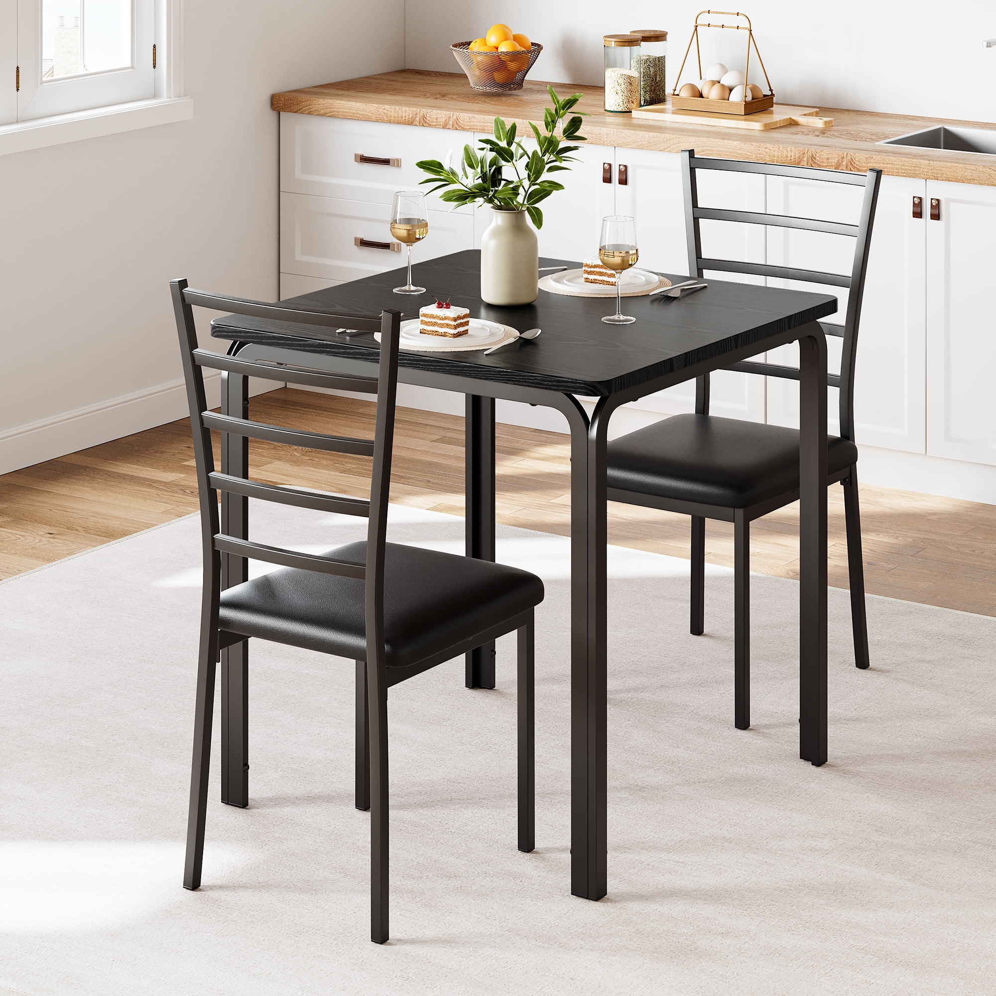 Kitchen Dining Table for 2, Small Table and Upholstered Chairs Set of 2 ...