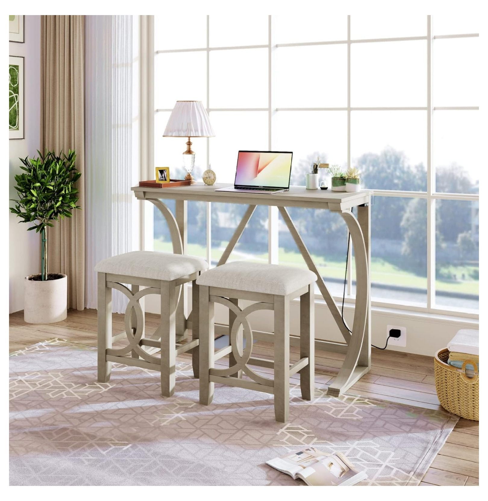 Kitchen Dining Table Set, 3-Piece Counter Height Dining Table Set with ...