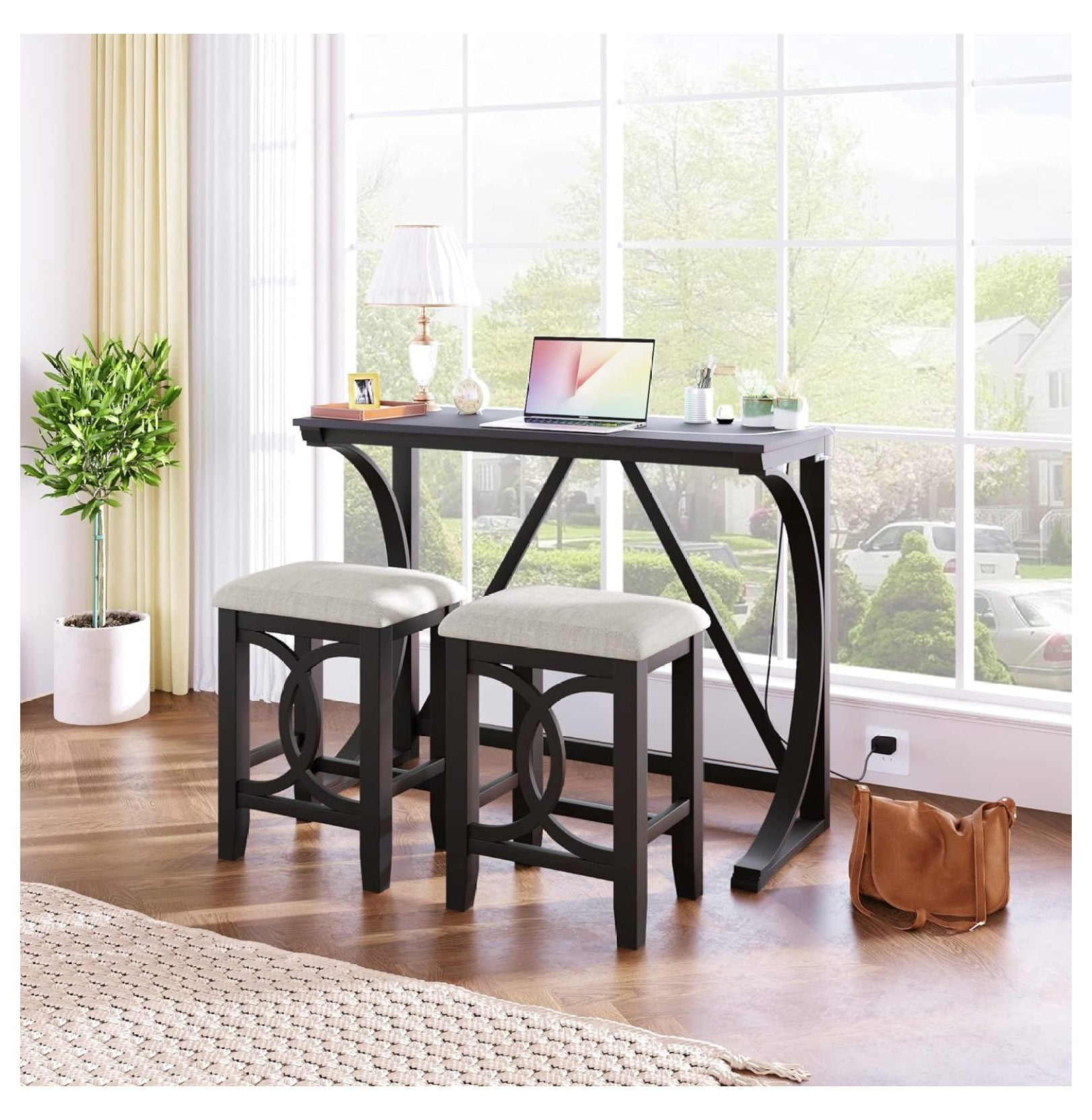 Kitchen Dining Table Set, 3-Piece Counter Height Dining Table Set with ...