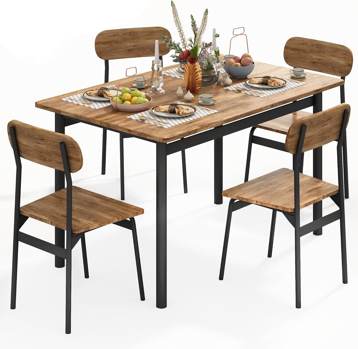 Kitchen Dining Table Set for 4, Modern Rectangular 5 Piece Dining Room ...