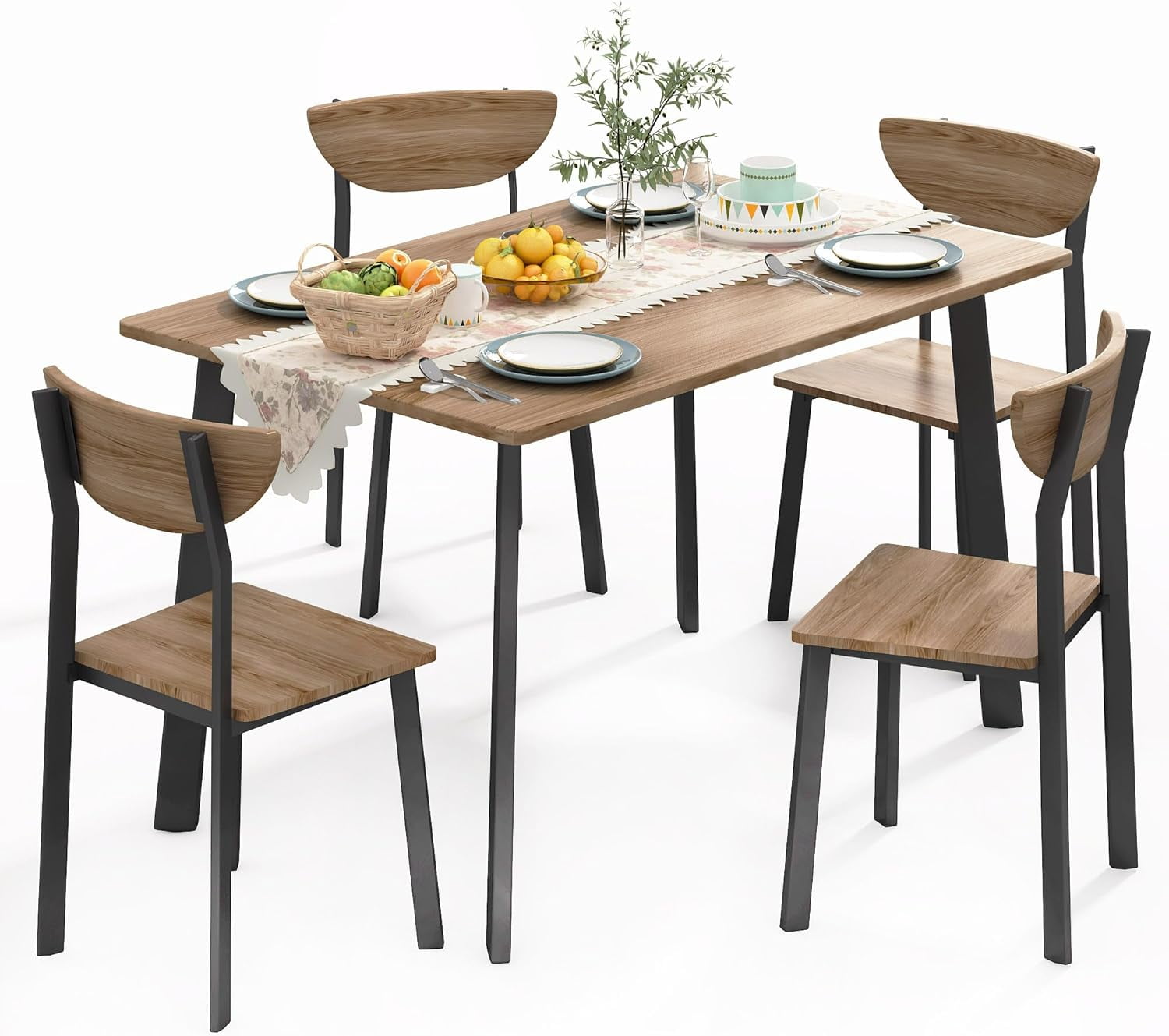 Kitchen Dining Table Set for 4, Modern Rectangular 5 Piece Dining Room ...