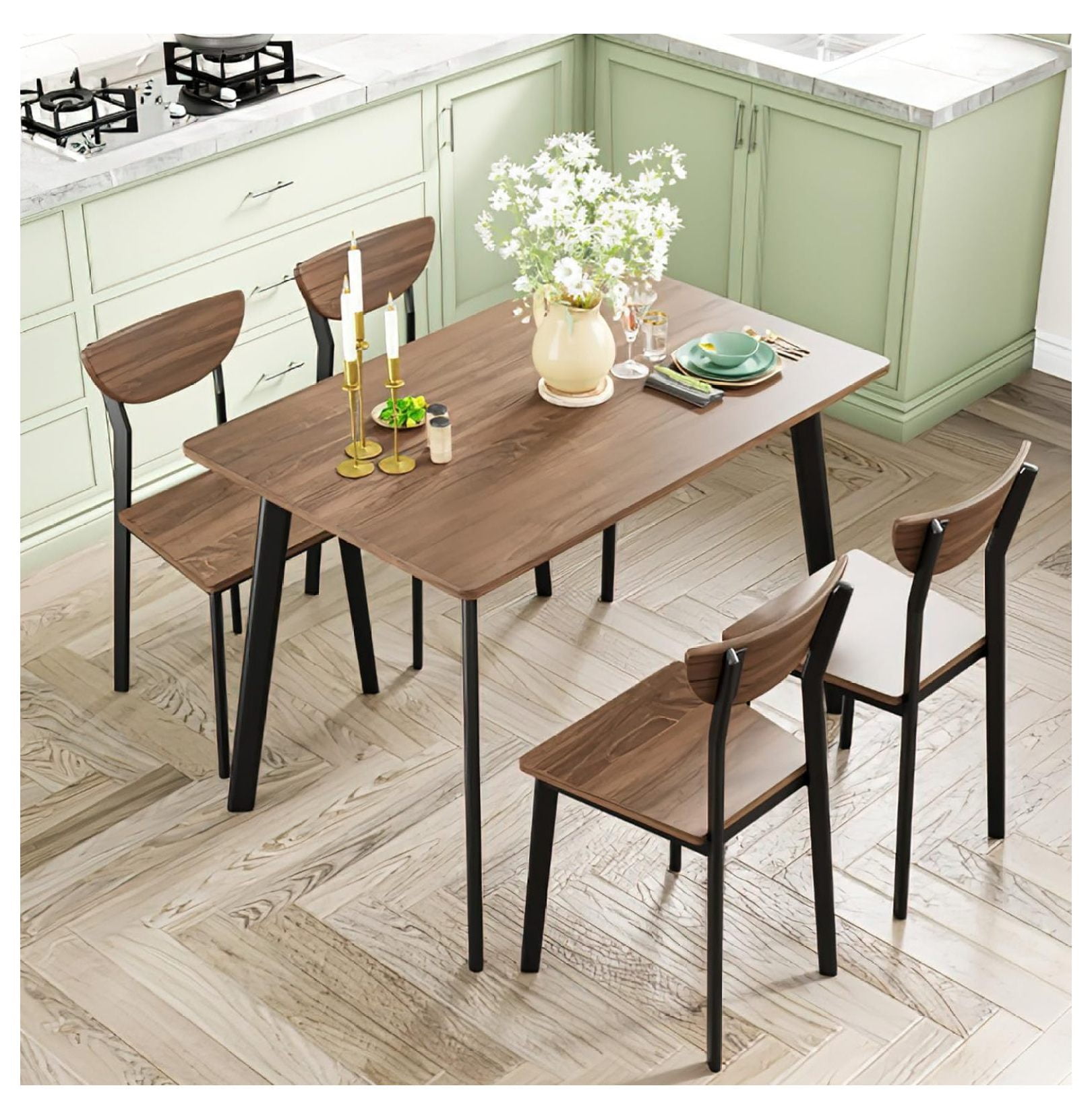 Kitchen Dining Table Set for 4, Modern Rectangular 5 Piece Dining Room ...