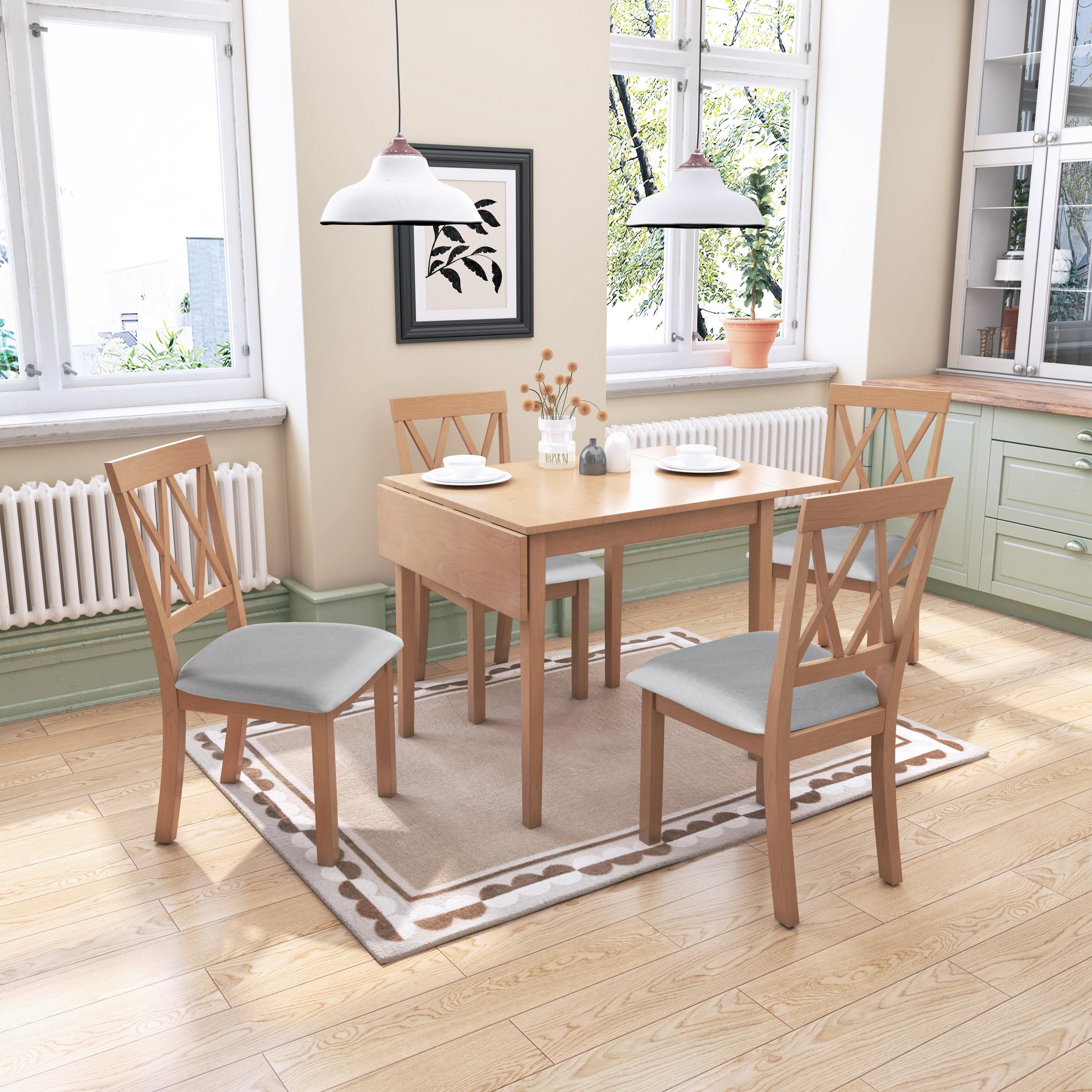 Foldable Dining Table Set with 4 Pieces Chairs, Smooth Surface Wood ...
