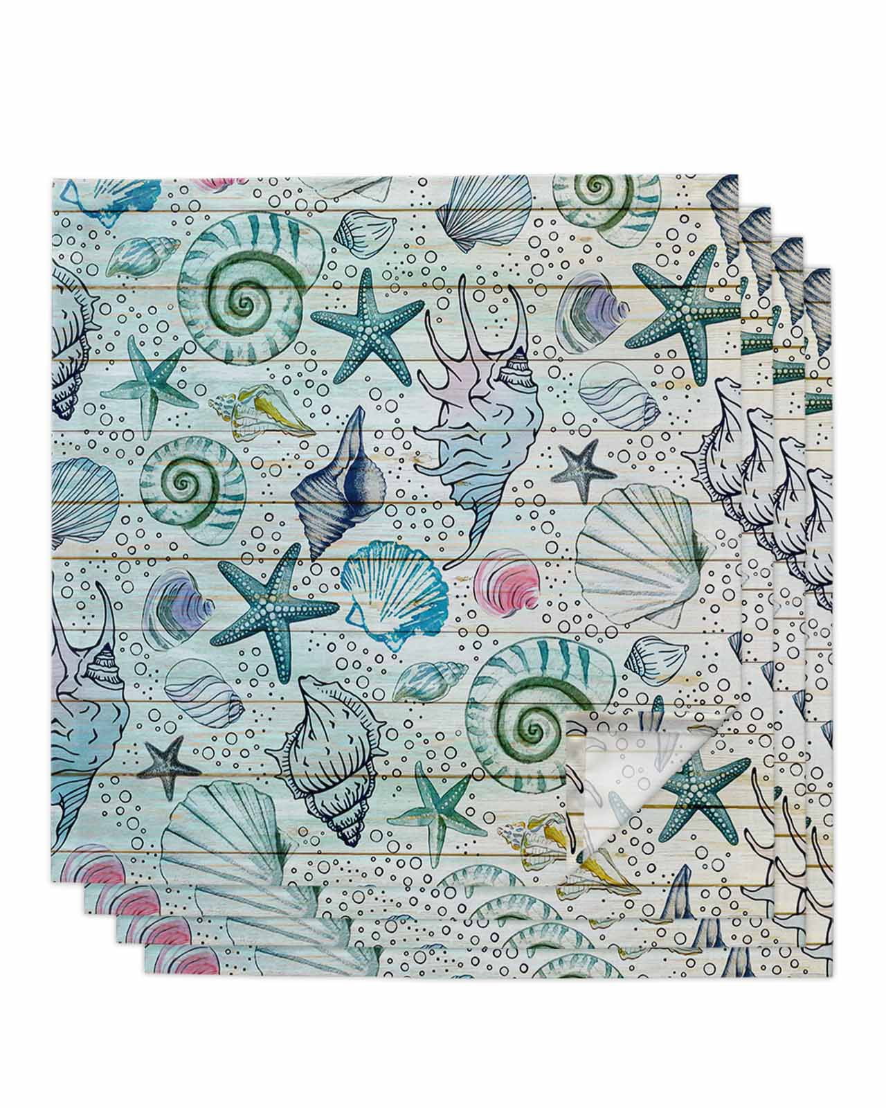 Kitchen Dinner Napkins Set of 4, Summer Coastal Beach Starfish Cloth ...