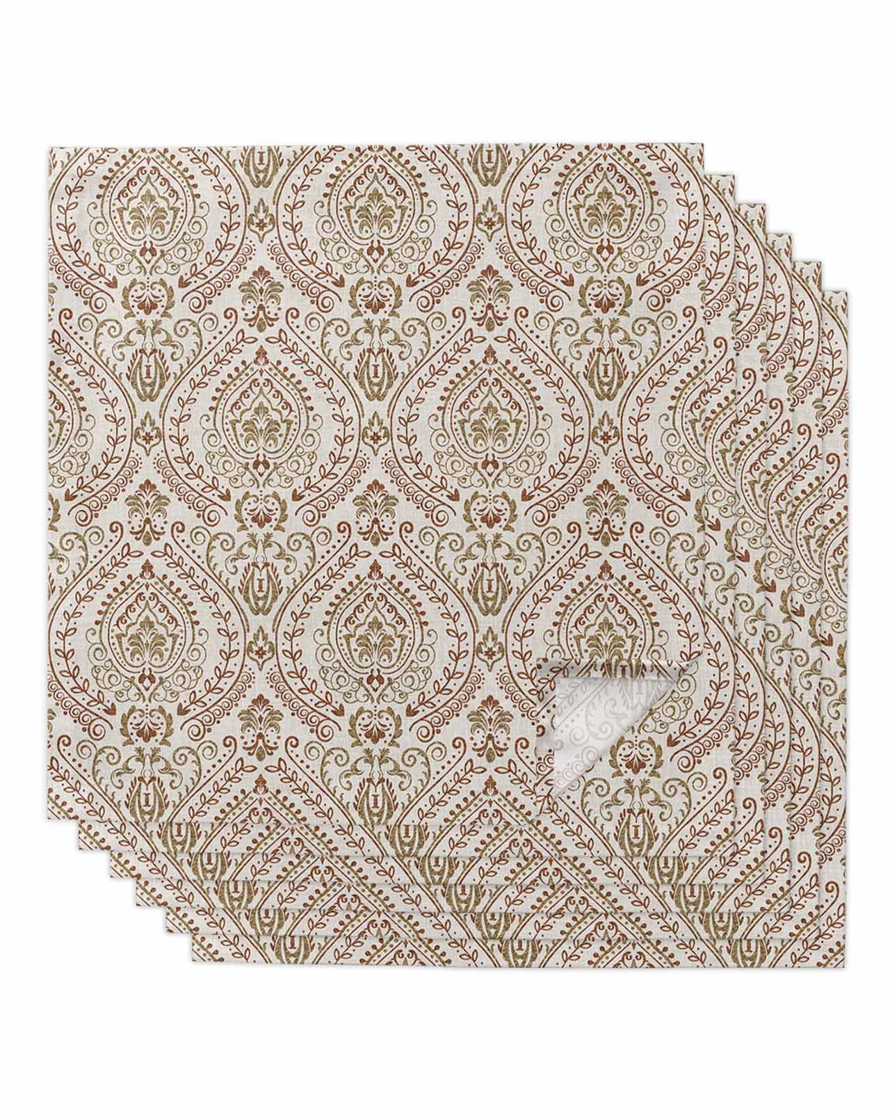 Kitchen Dinner Napkins Set of 6, Brown Abstract Leaves Cloth Napkins ...