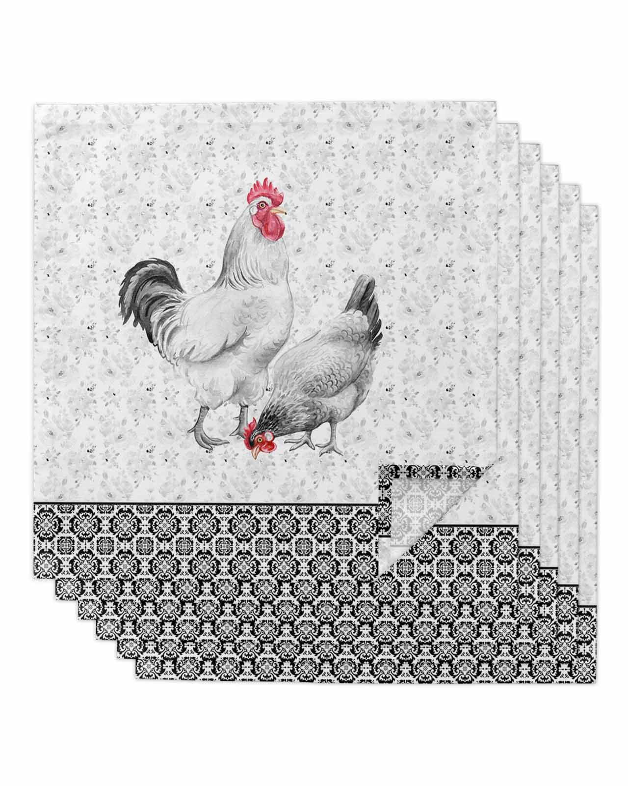 Kitchen Dinner Napkins Set of 6, Farmhouse Chicken Cloth Napkins ...