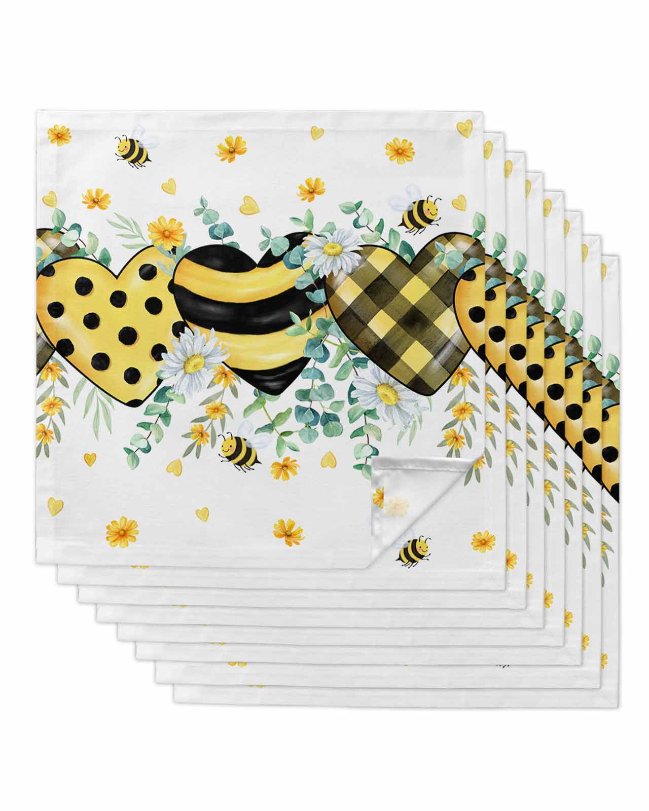 Kitchen Dinner Napkins Set of 8, Summer Bee Flower Cloth Napkins ...