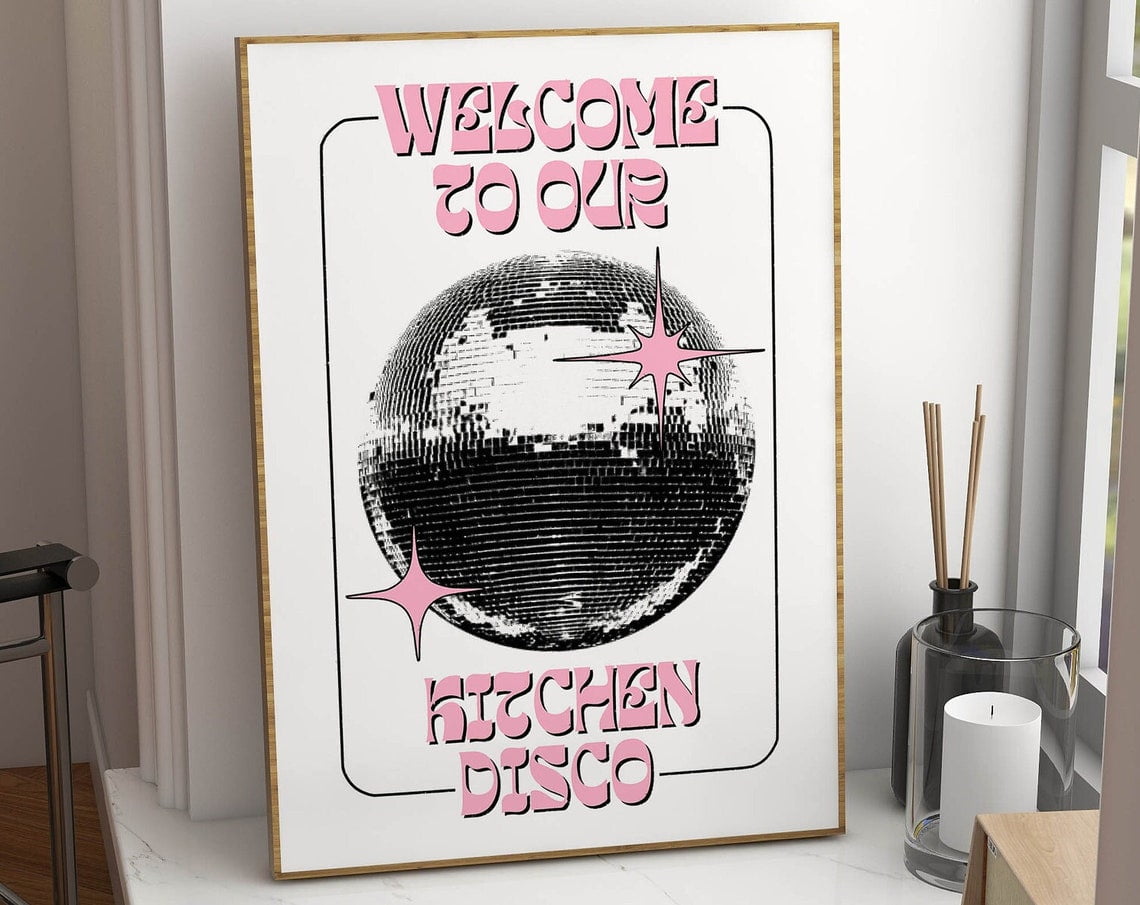 Kitchen Disco Funky Wall Art Retro Disco Art Print Groovy Kitchen Decor, Retro Kitchen Wall Art ...