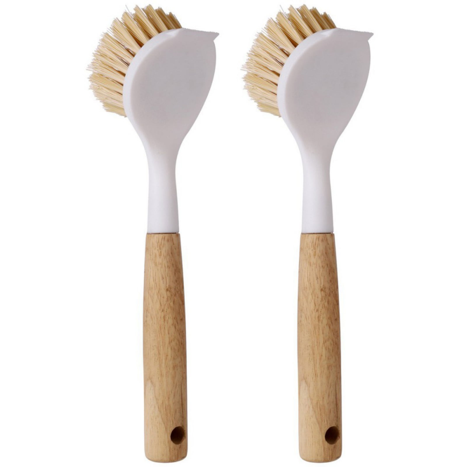 Kitchen Dish Brush Bamboo Handle Dish Scrubber Built-in Scraper, Scrub ...