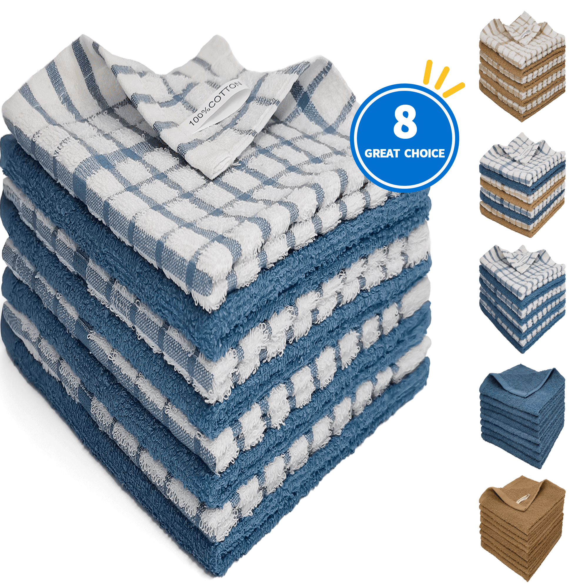 Kitchen Dish Cloths Set of 8 ， Super Soft and Absorbent，100% Cotton ...