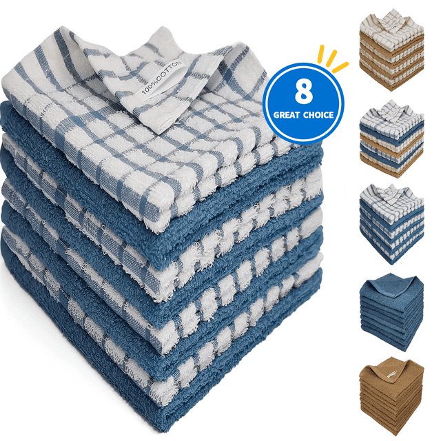 Kitchen Dish Cloths Set of 8 ， Super Soft and Absorbent，100% Cotton ...